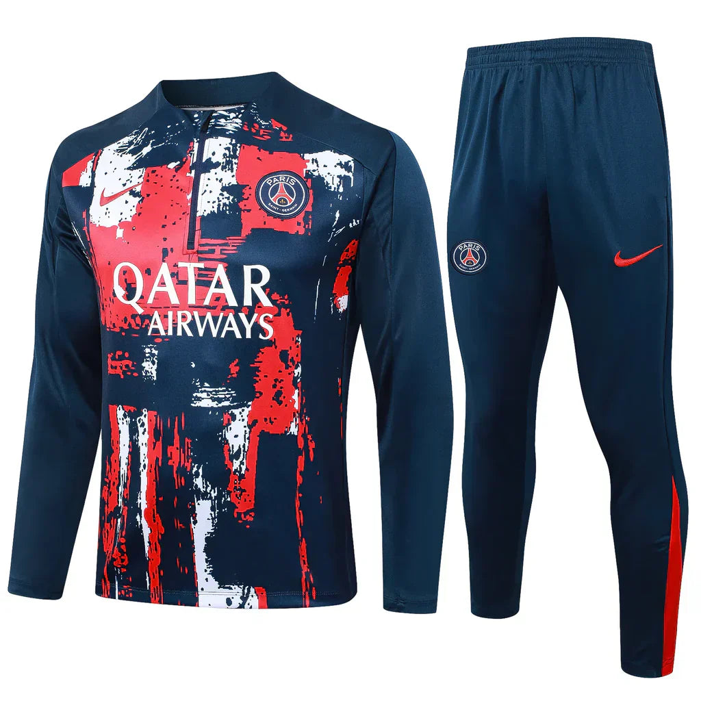 Conjunto Paris Saint Germain Zíper Curto Treino Vermelho e Azul 2024/2